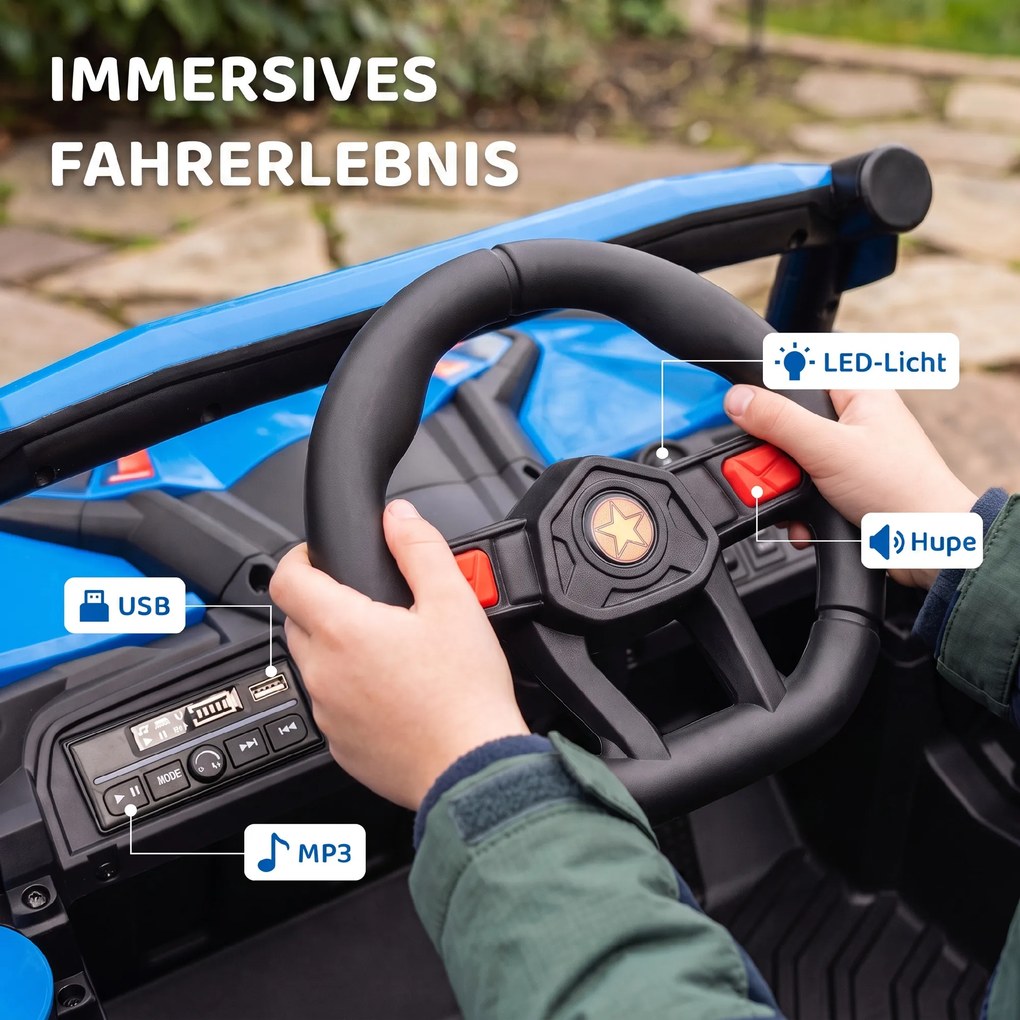 AIYAPLAY 12V elektroauto pro děti, funkce dálkového ovládání, pás, klakson, LED světla, USB port, pro 3-5 let, Modrá