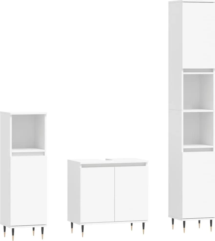 vidaXL 3dílný set koupelnového nábytku kompozitní dřevo [3190267] Barva: bílá s vysokým leskem
