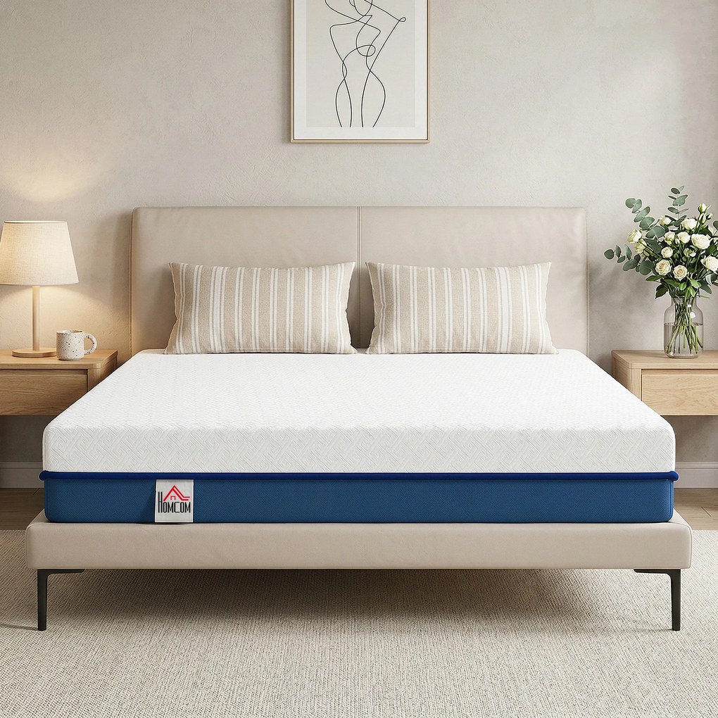 HOMCOM matrace 190x135 cm, výška 20 cm, viskoelastická matrace se zeleným čajem, střední tuhost, chladný spánek s gelovou pěnou