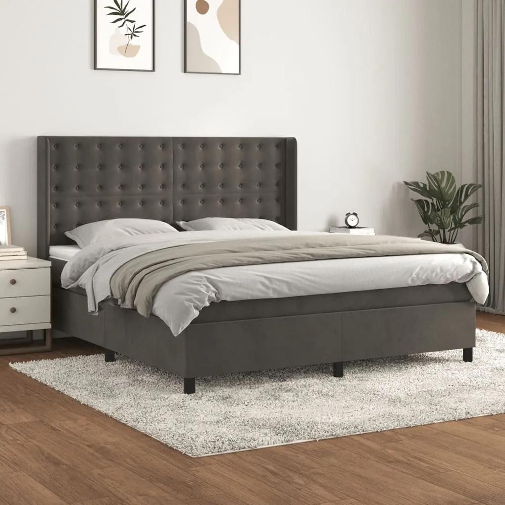 Box spring postel s matrací tmavě šedá 160x200 cm samet,  3132928