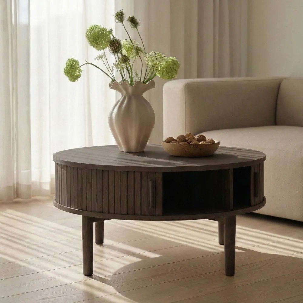 Kulatý konferenční stolek v dekoru dubu v tmavě přírodní barvě ø 85 cm Meta – Unique Furniture