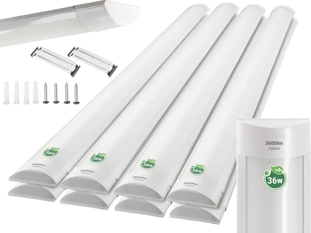 BERGE Sada 4 x povrchově montovaných LED svítidel 36W 120cm zářivkový panel pro garáž a dílnu