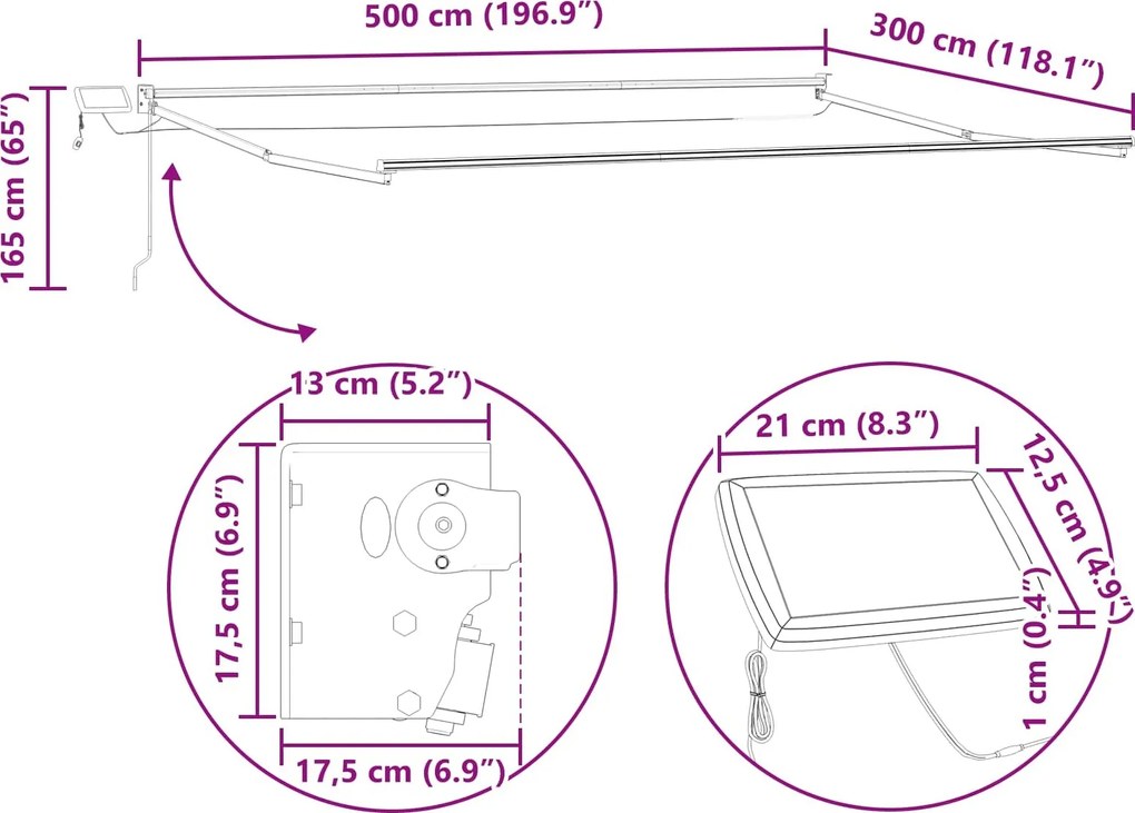vidaXL Elektrický skládací rám markýzy Antracit 5 x 3 m Hliník [42024208]