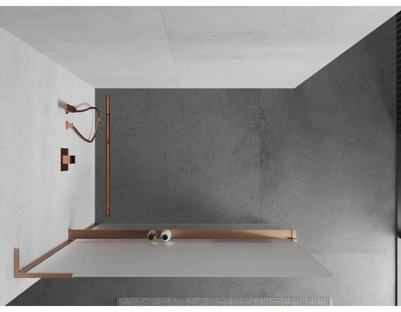 Mexen Kioto+ L, sprchová zástěna Walk-In s poličkou a věšákem 110 x 200 cm, 8mm sklo námraza, měděný matný profil, 800-110-123-65-30