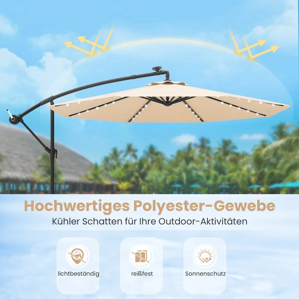 Costway Konzolový deštník Ø350 cm s 40 solárními LED světly a pytli s – béžový