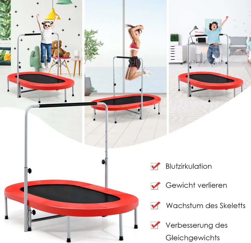 Costway Dvojitá trampolína skládací fitness trampolína s nastavitelným madlem