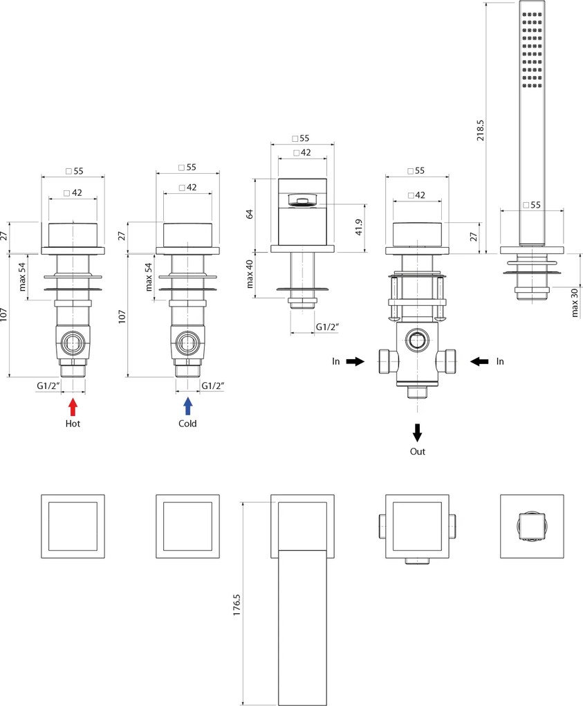 Sapho Sapho, DIMY pětiprvková baterie na okraj vany, chrom, DIMTECH5
