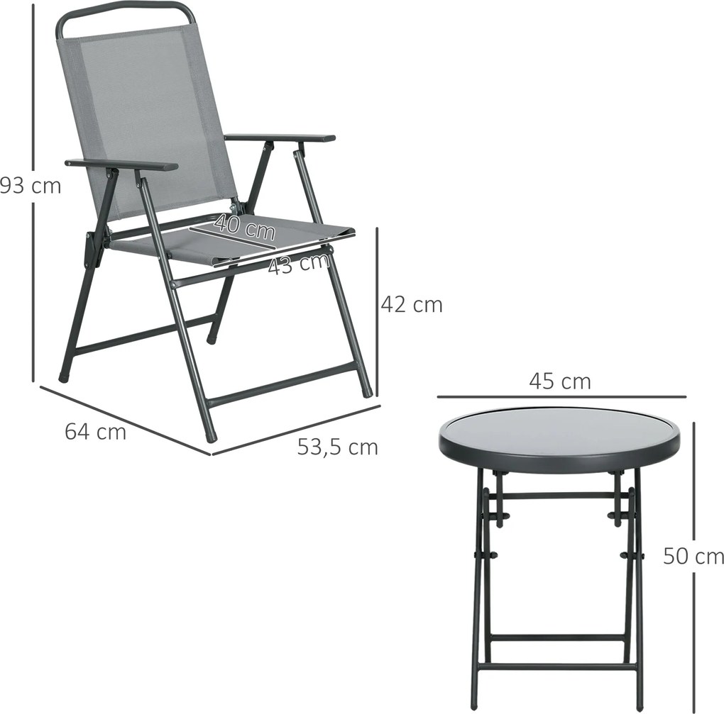 Sada venkovního bistro nábytku Zahradní bistro set Skládací bistro set, 53,5 cm x 64 cm x 93 cm, světle šedý