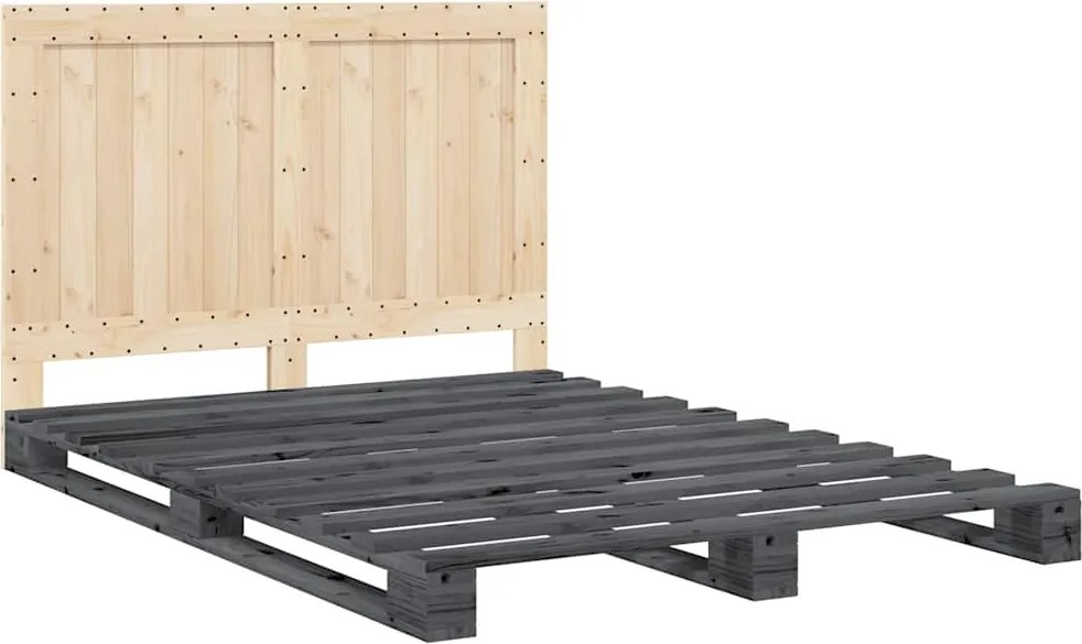 Rám postele s čelem šedý 140 x 200 cm masivní borové dřevo 3281546