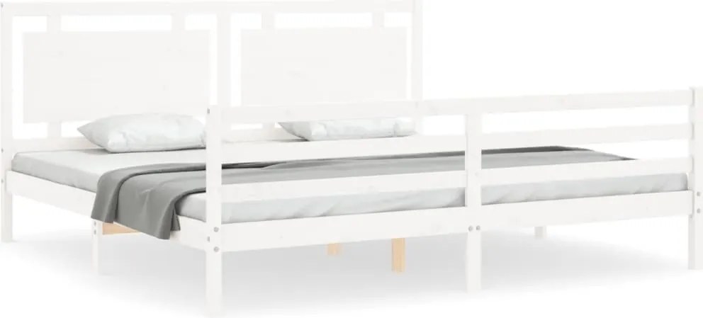 Rám postele s čelem bílý 200 x 200 cm masivní dřevo 3194072