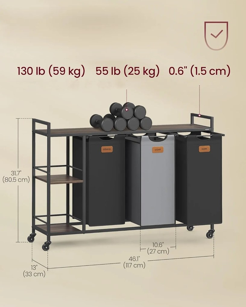 Koš na prádlo Vasagle Asas 150 l černý/šedý/hnědý