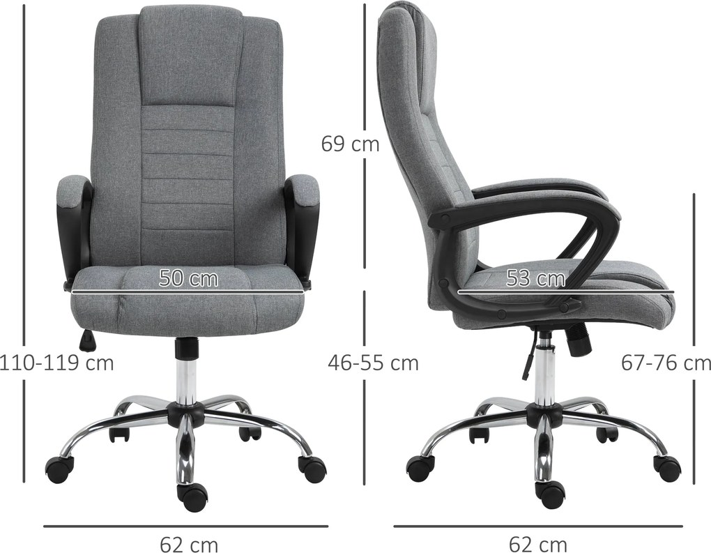 Vinsetto HOMCOM Manažerská ergonomická kancelářská židle s látkovým potahem, výškově nastavitelná, tmavě šedá