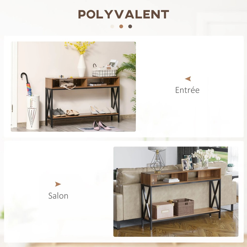 HOMCOM Průmyslový Víceúlohový Konsolový Stolek pro Předsíň 120 x 23,5 x 75 cm Ořechové Dřevo | Aosom
