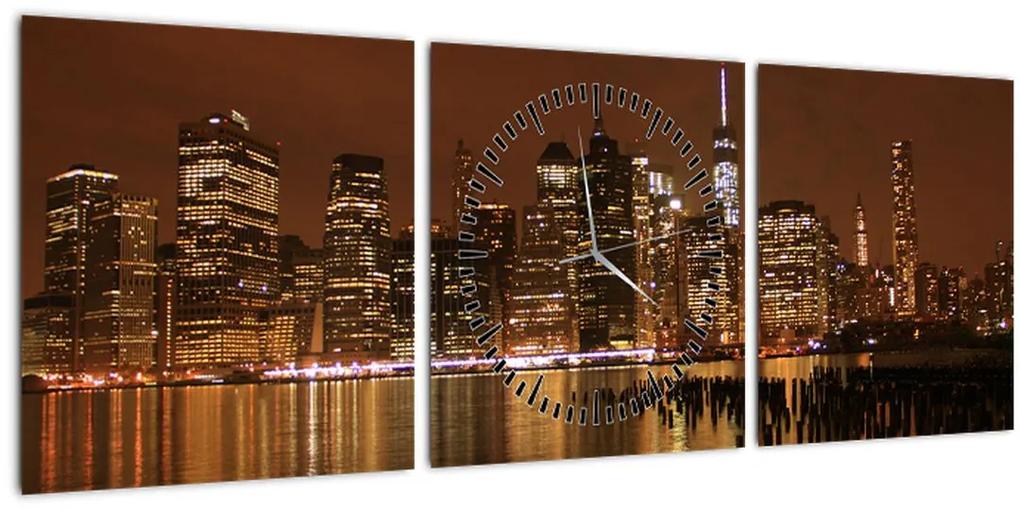 Obraz nočního města (s hodinami) (90x30 cm)