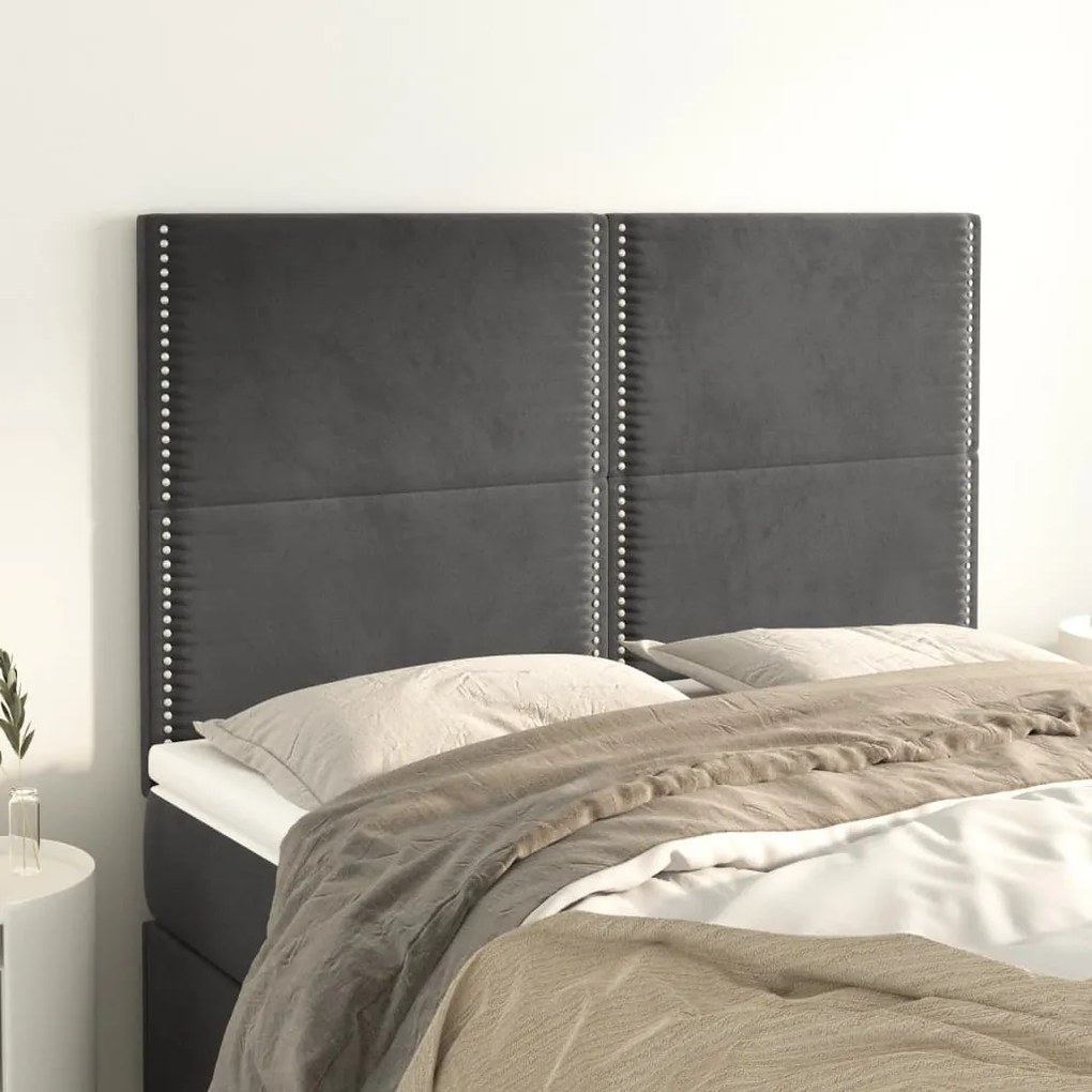 Čelo postele tmavě šedé 144x5x118/128 cm sametové 3116241