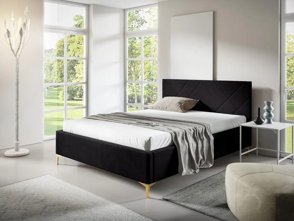 Eka Čalouněná postel SARAH+ 90x200 cm Barva látky Trinity: Černá (Trinity 2316), Úložný prostor: S kovovým rámem úložného prostoru
