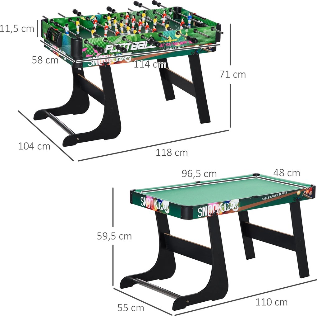 HOMCOM 6 v 1 Skládací Multiherní Stůl pro Děti od 7 Let – Stolní Hry: Kulečník, Stolní Fotbal, Ping Pong, Hoops, Air Hockey, Lední Hokej 118x104x71 cm