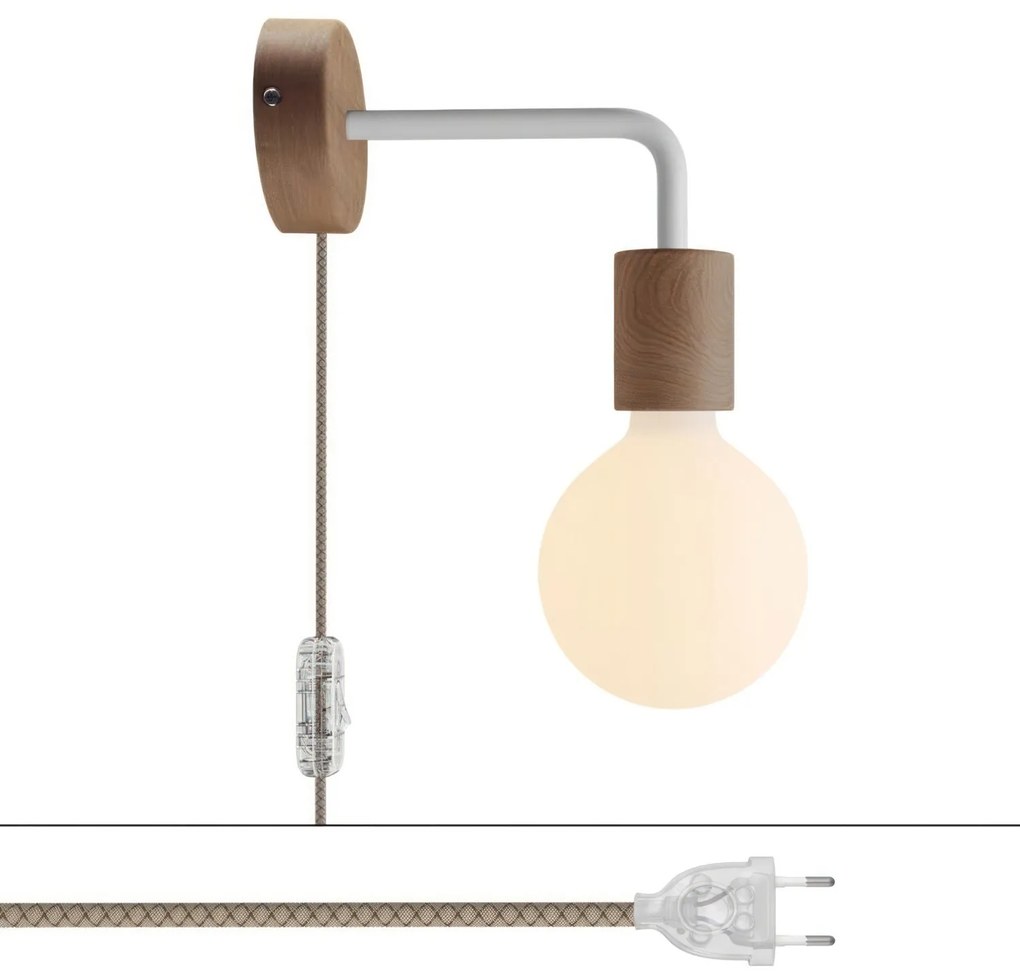 creative cables Spostaluce, nástěnná dřevěná lampa s prodloužením do tvaru l s vypínačem a zástrčkou Barva: Neutrální-rezavá