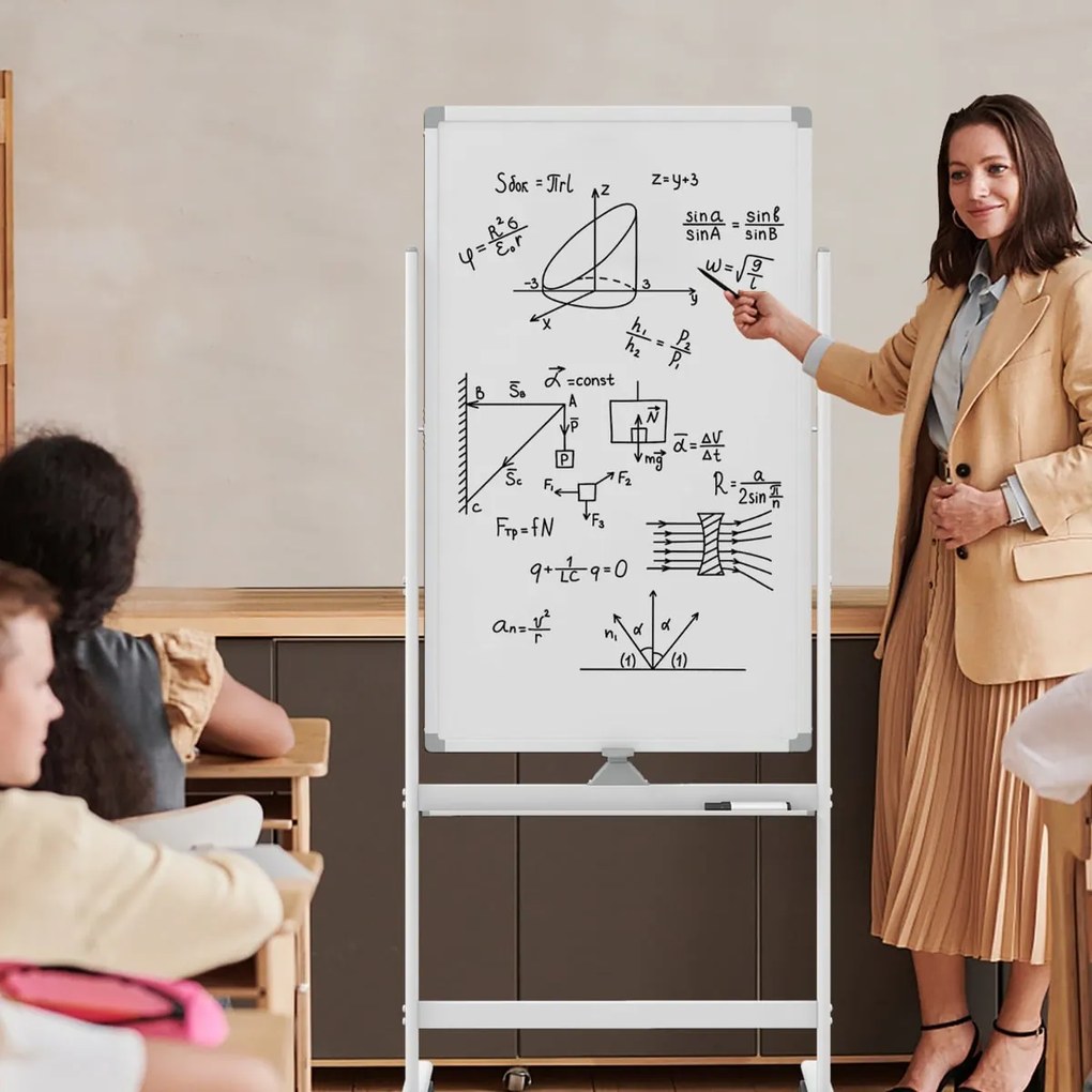 Costway Oboustranná magnetická tabule s kolečky, stojanem a – 60 × 100 cm