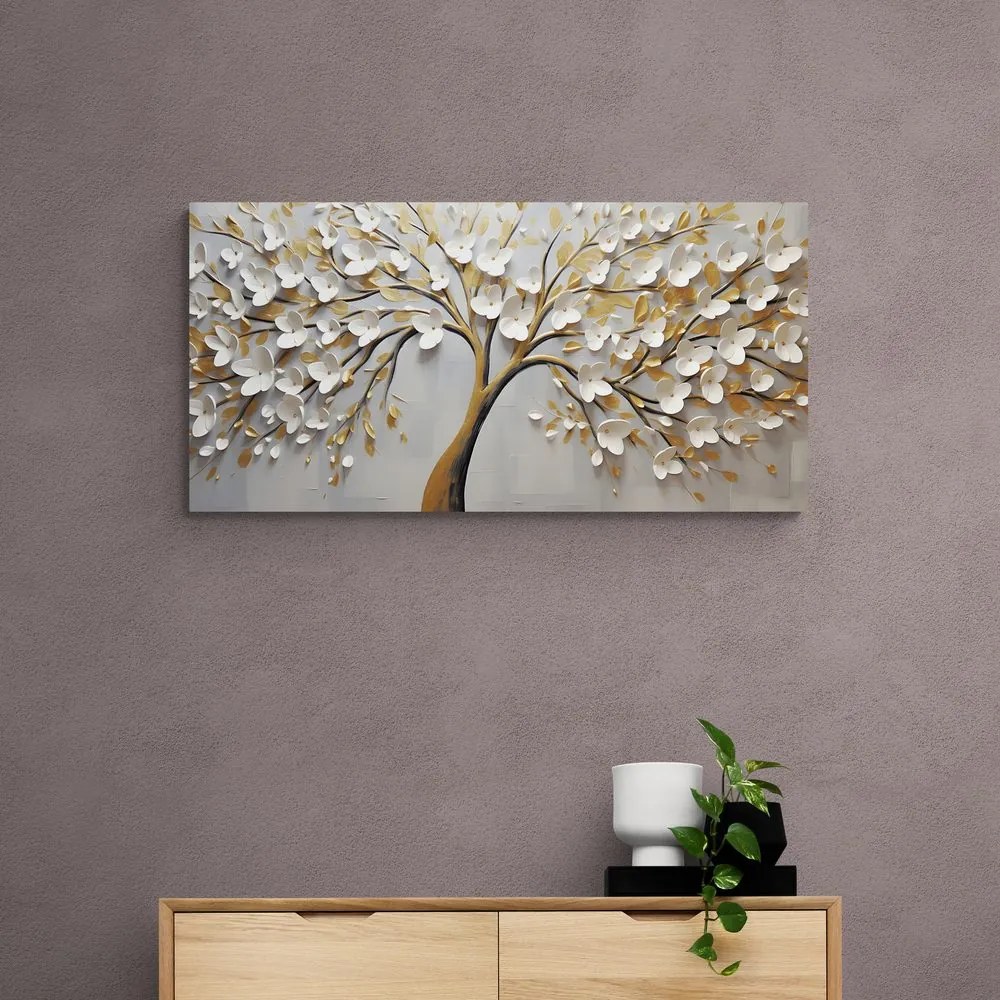 Obraz zlatý strom s květinami