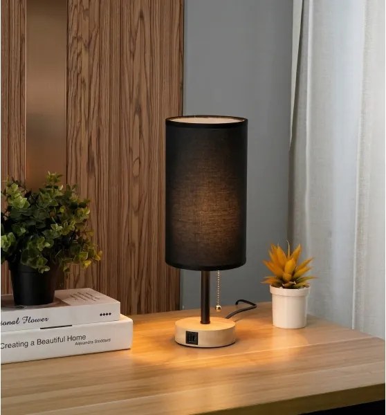 BRILAGI - Stolní lampa s USB portem TABLON 1xE27/25W/230V dub/černá