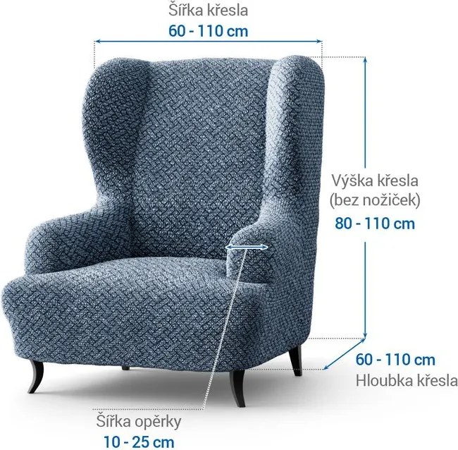 Bielastické potahy VENEZIA modrá křeslo ušák (š. 60 - 110 cm)