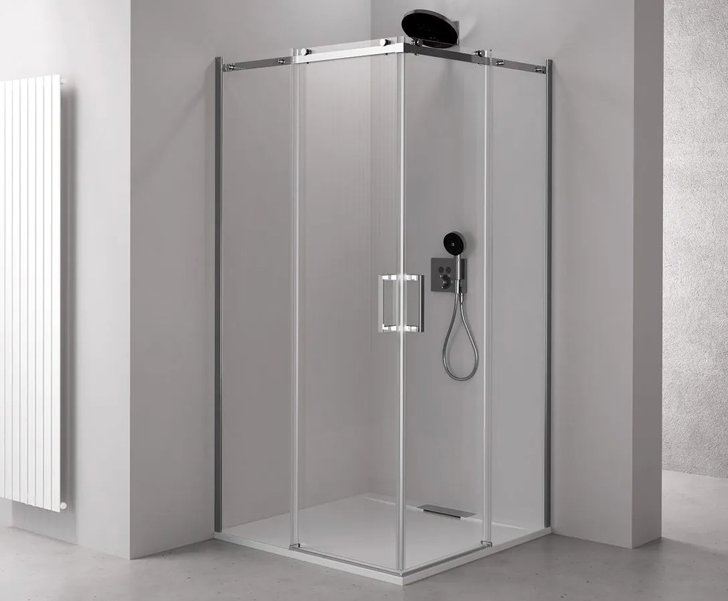 Sapho, THRON LINE ROUND čtvercový sprchový kout 1000x1000mm, kulaté pojezdy, rohový vstup