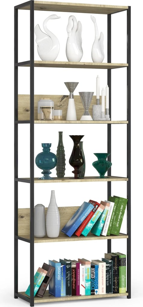 Kovový regál Loft 70 cm černá/dub artisan
