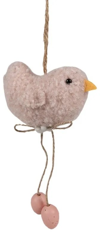 Růžový plyšový závěsný ptáček s vajíčky Magiccal - 10*3*14 cm