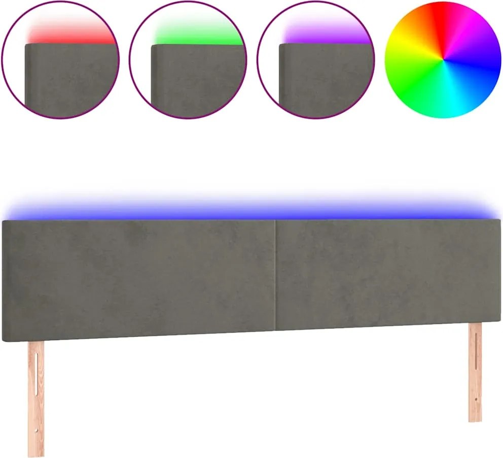 Čelo postele s LED tmavě šedé 200x5x78/88 cm samet 3121399