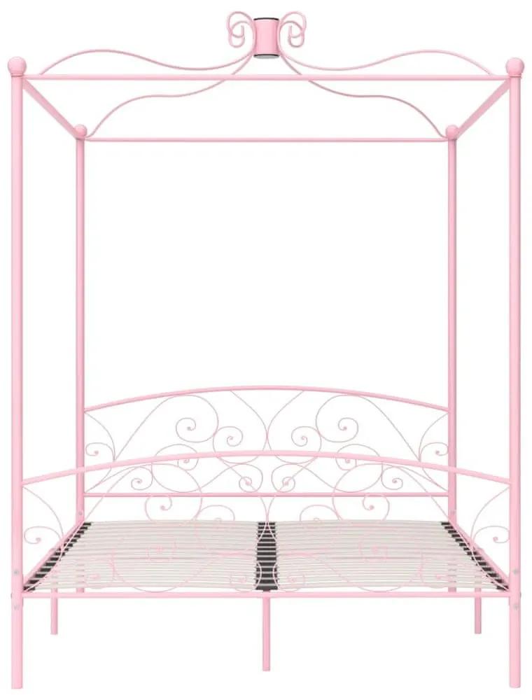 Petromila Rám postele s nebesy růžový kovový 160 x 200 cm