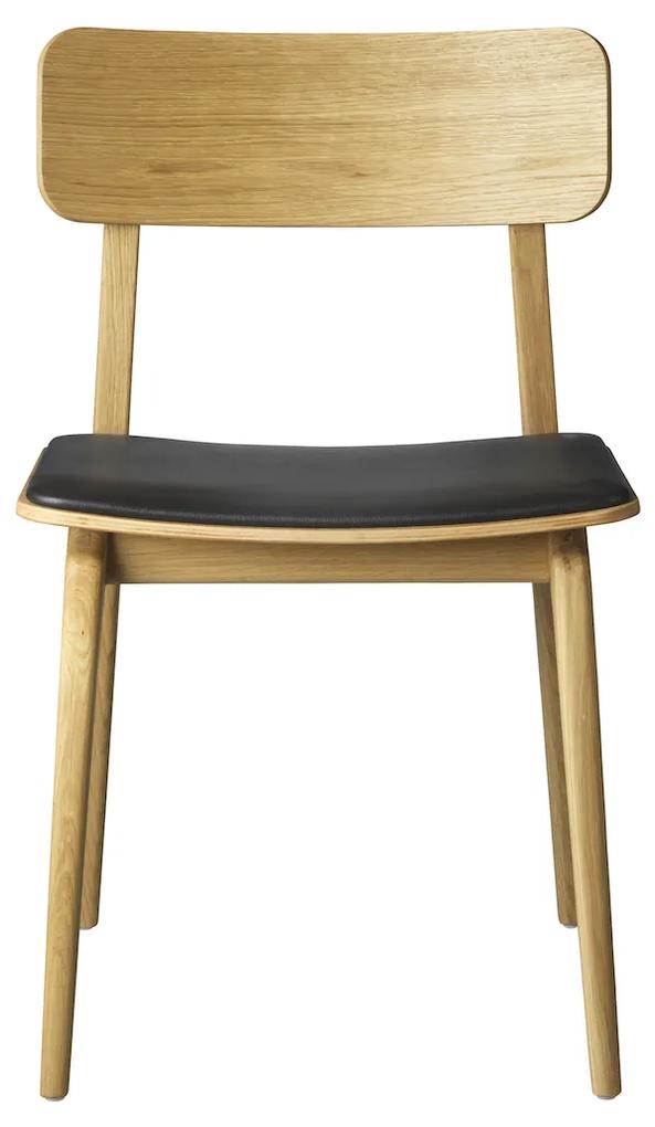 Židle Åstrup z dubového masivu J175 bezbarvý lak kožený černý sedák