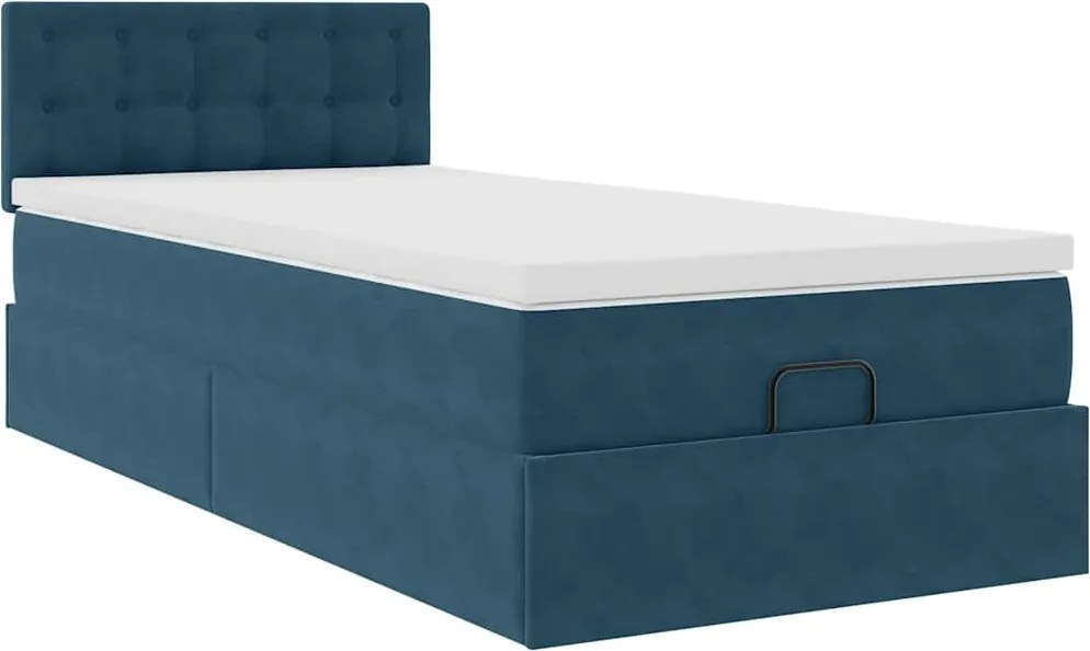 Osmanský rám postele s matrací tmavě modrá 80x200cm samet 3311883