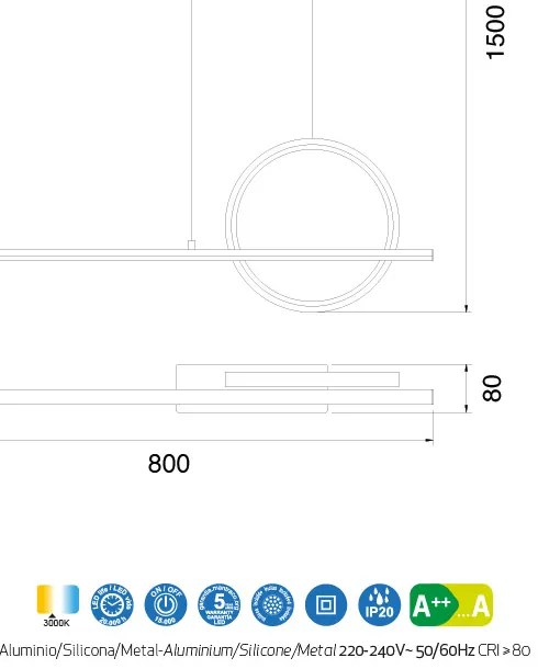 Mantra Kitesurf, závěsné moderní černé svítidlo, 30W LED 3000K, délka 80cm