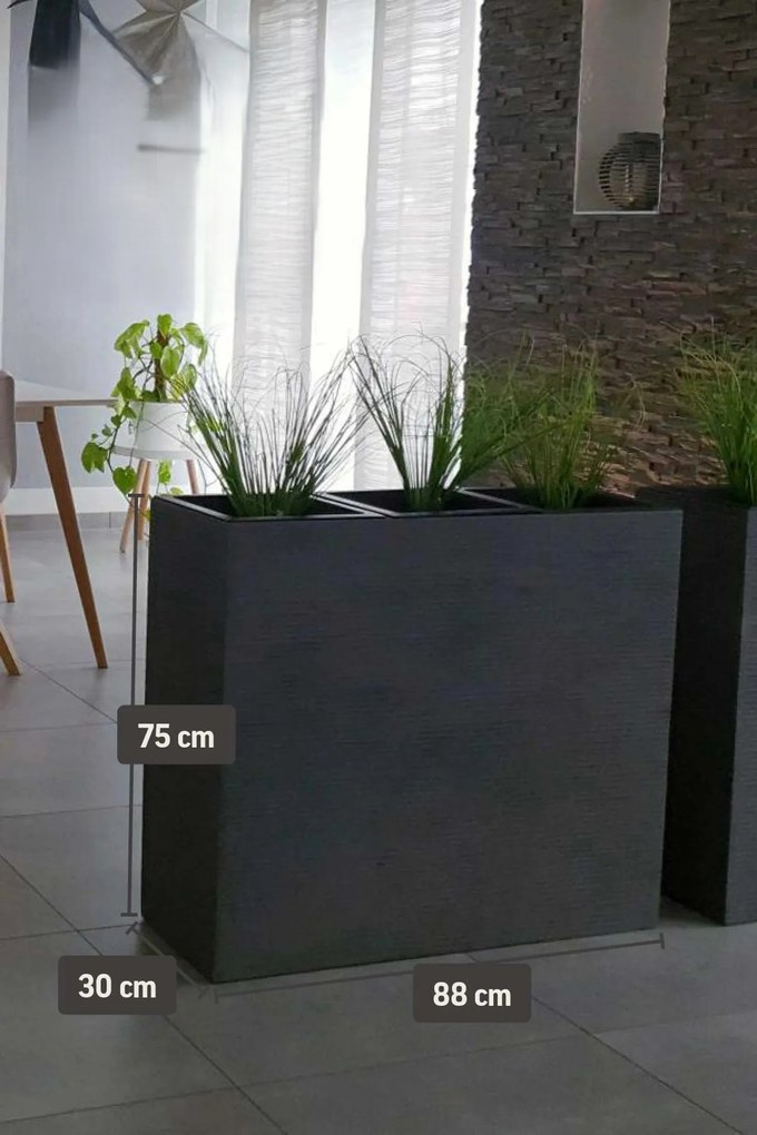 Květináč ELEMENTO, sklolaminát, šířka 88 cm, šedá řádky