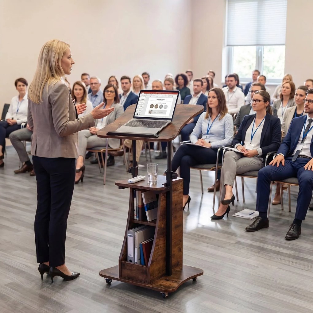 Costway Stojací stůl s nastavitelnou výškou pultu s kolečky a naklápěcím stolkem