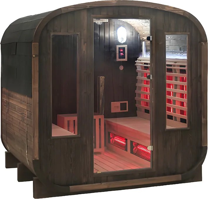 BPS-koupelny Zahradní kombinovaná sudová sauna 2v1 - Infrasauna + finská sauna 180x200, 4-6 osob