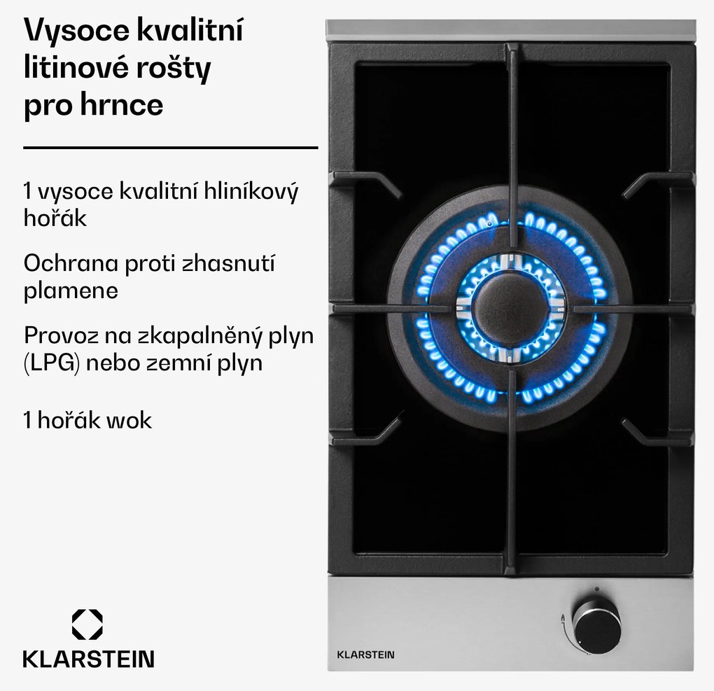 Klarstein Alchemist, plynová varná deska, 1 hořák wok, sklokeramika