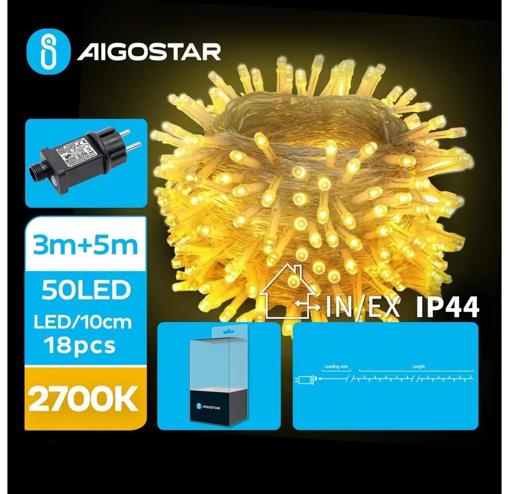 Aigostar B.V. | Aigostar - LED Venkovní vánoční řetěz 50xLED/8 funkcí 8m IP44 teplá bílá | AI0444