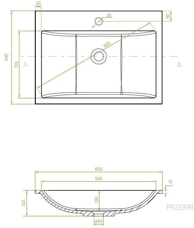 Laveo Albano, granitové umyvadlo 600x440x122 mm, šedá, LAV-VGA1510T