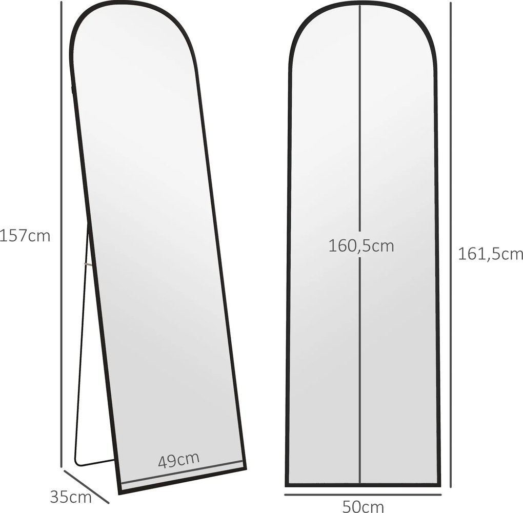 HOMCOM Celoplošné zrcadlo 1615 x 50 cm Stojací zrcadlo s rámem z hliníkové slitiny do obývacího pokoje Ložnice Černá | Aosom.de