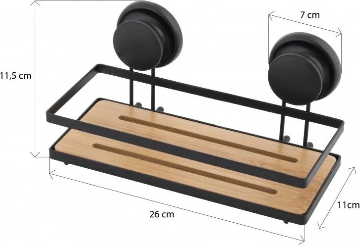 Erga Gavi, koš na kosmetiku 26x11x11, 5 cm na přísavky, černá matná-přírodní hnědá, ERG-YKA-CH.GAVI-BP1