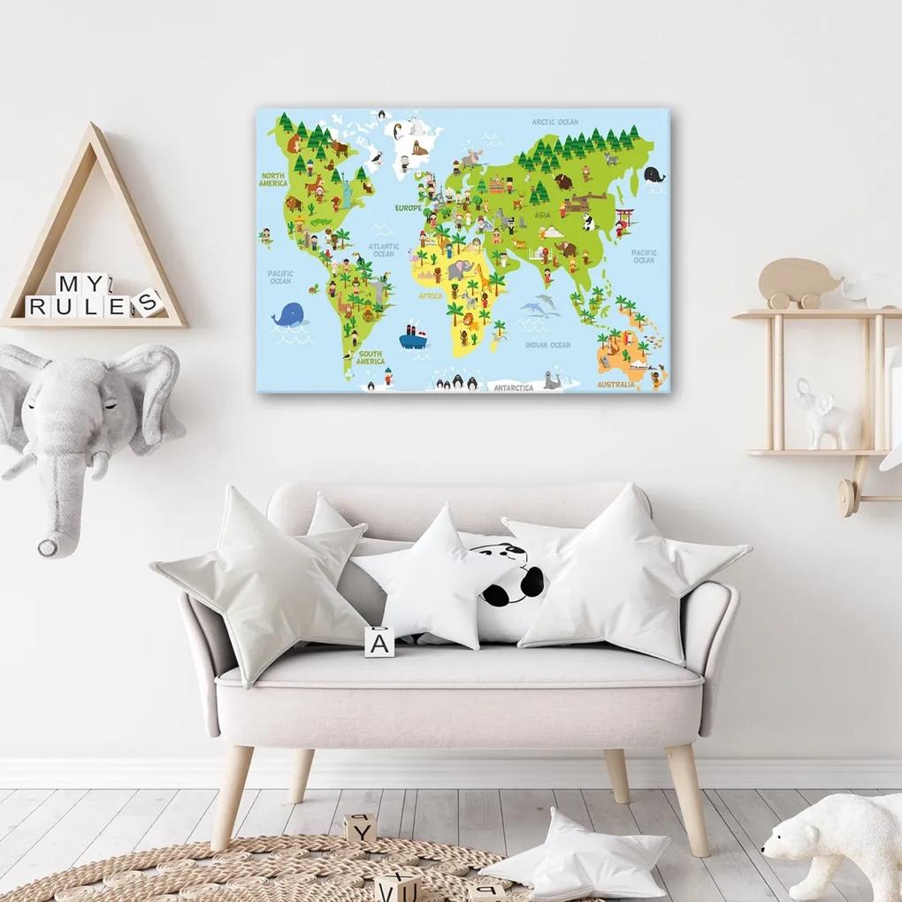 Obraz na plátně Mapa světa zvířat - 120x80 cm