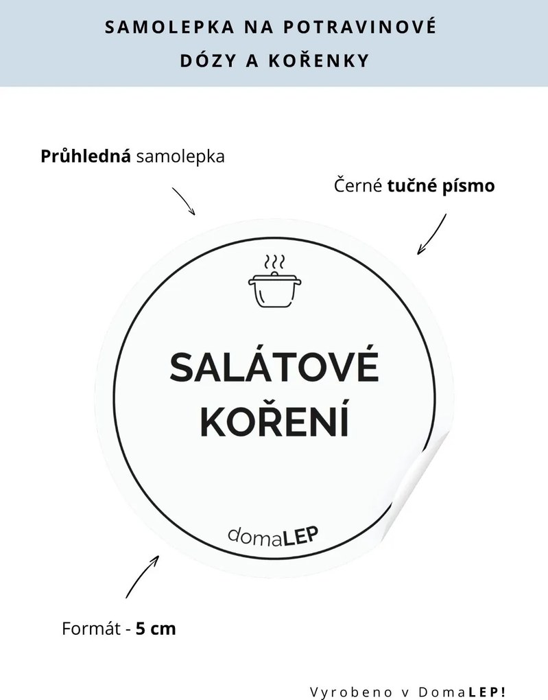Samolepka na kořenky SALÁTOVÉ KOŘENÍ průhledná 5 cm tučné písmo