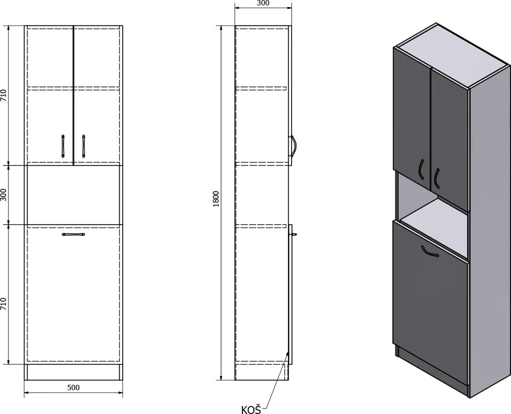 Aqualine Aqualine, SIMPLEX ECO vysoká skříňka s košem 50x180x30cm, SIME510