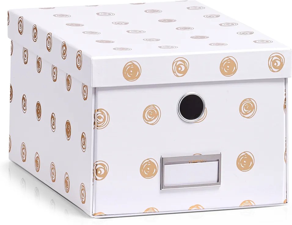 Zeller úložný box s víkem bílý se zlatými tečkami 17551