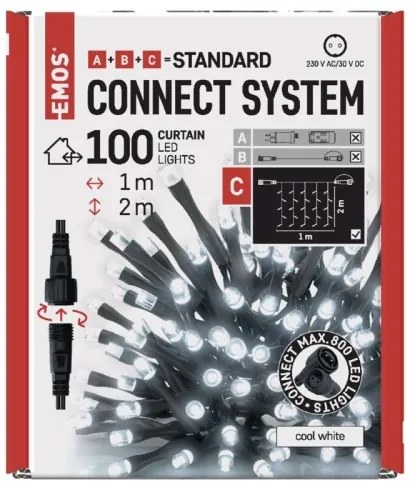 Propojovací vánoční řetěz bez zdroje EMOS Connecting D1EC01 ZY1933 100LED záclona 1x2m studená bílá