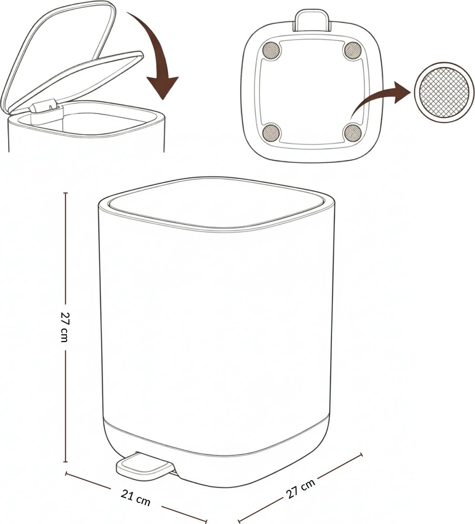 Koupelnový koš s pedálem INVI, 7 l – černý