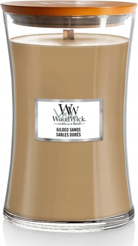 WoodWick vonná svíčka s dřevěným knotem velká Gilded Sands 609g