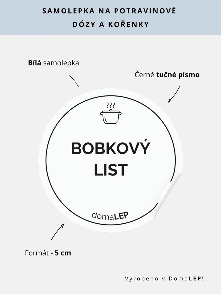 Samolepka na kořenky BOBKOVÝ LIST bílá 5 cm tučné písmo